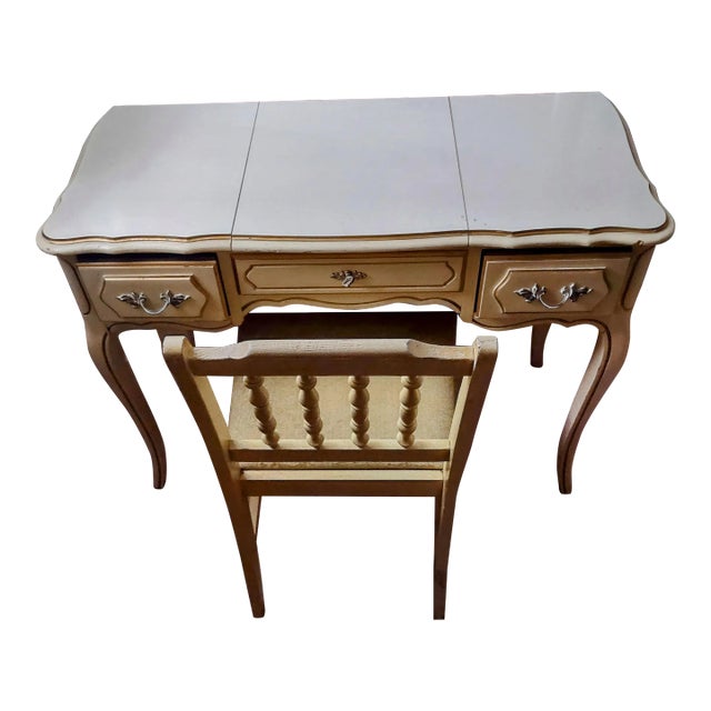 1960s Vintage Henry Link Vanity and Chair Set of 2 Casegoods Storage