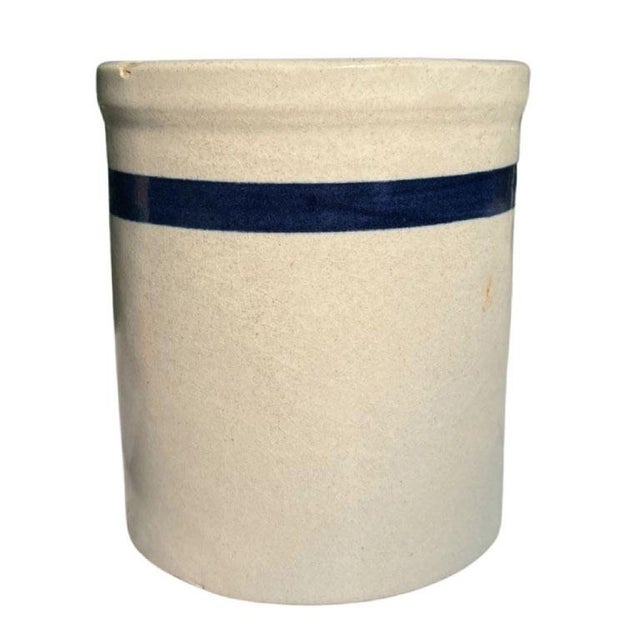 Small Vintage Farmhouse Stoneware Crock or Vase in Cream With Blue ...