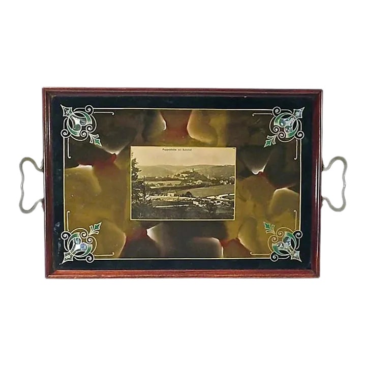 Antique Art Nouveau Verre Églomisé and Abalone Inlay Tray | Chairish