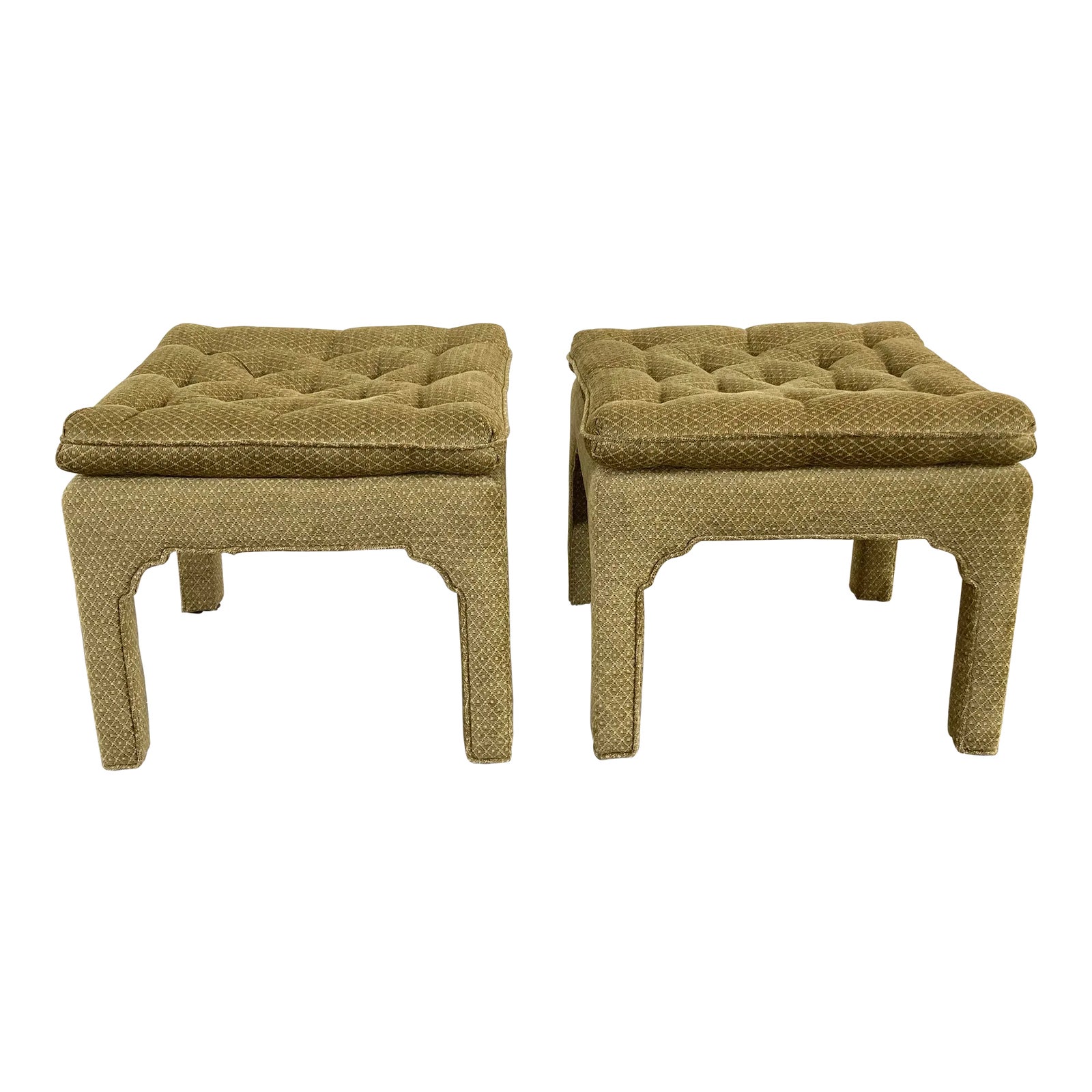 Vintage Tufted Pillow Top Parsons Stools, Pair | Chairish