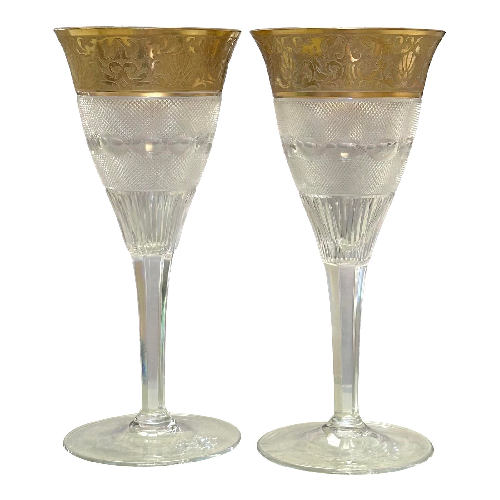 1990s Moser Splendid Gold Encrusted Water Goblets - A Pair | Chairish