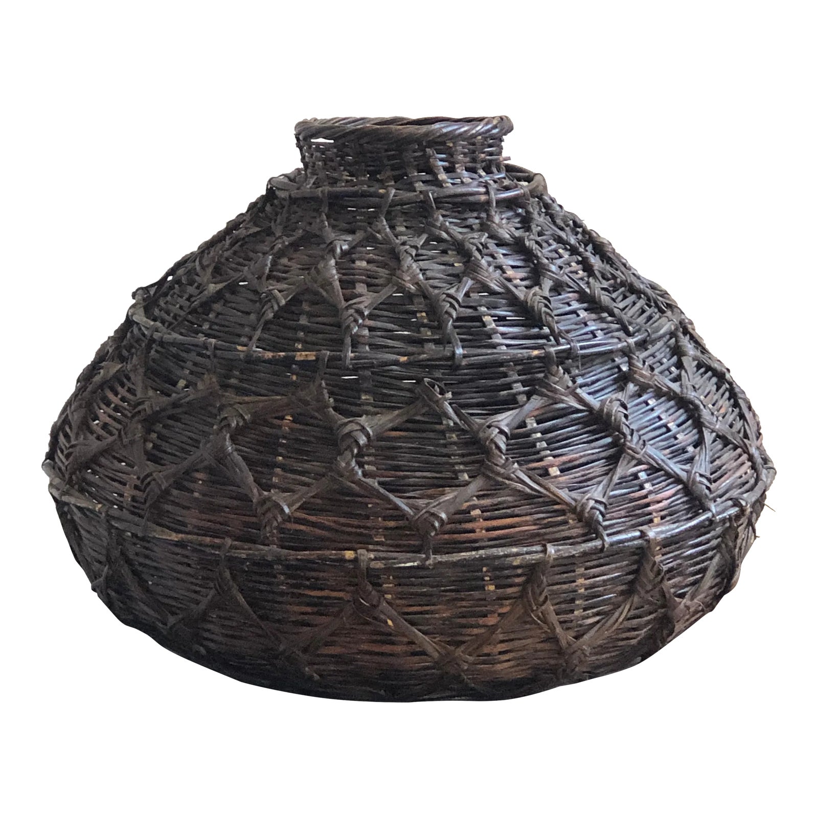 Large Early-20th Century Asian Fishing Creel / Basket | Chairish