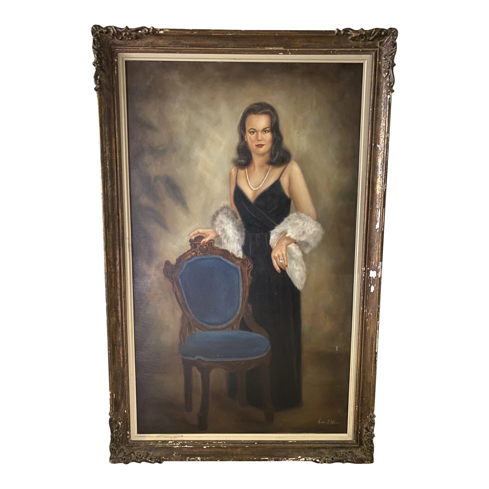 Signed and Framed Oversized Vintage Portrait of a Lady | Chairish