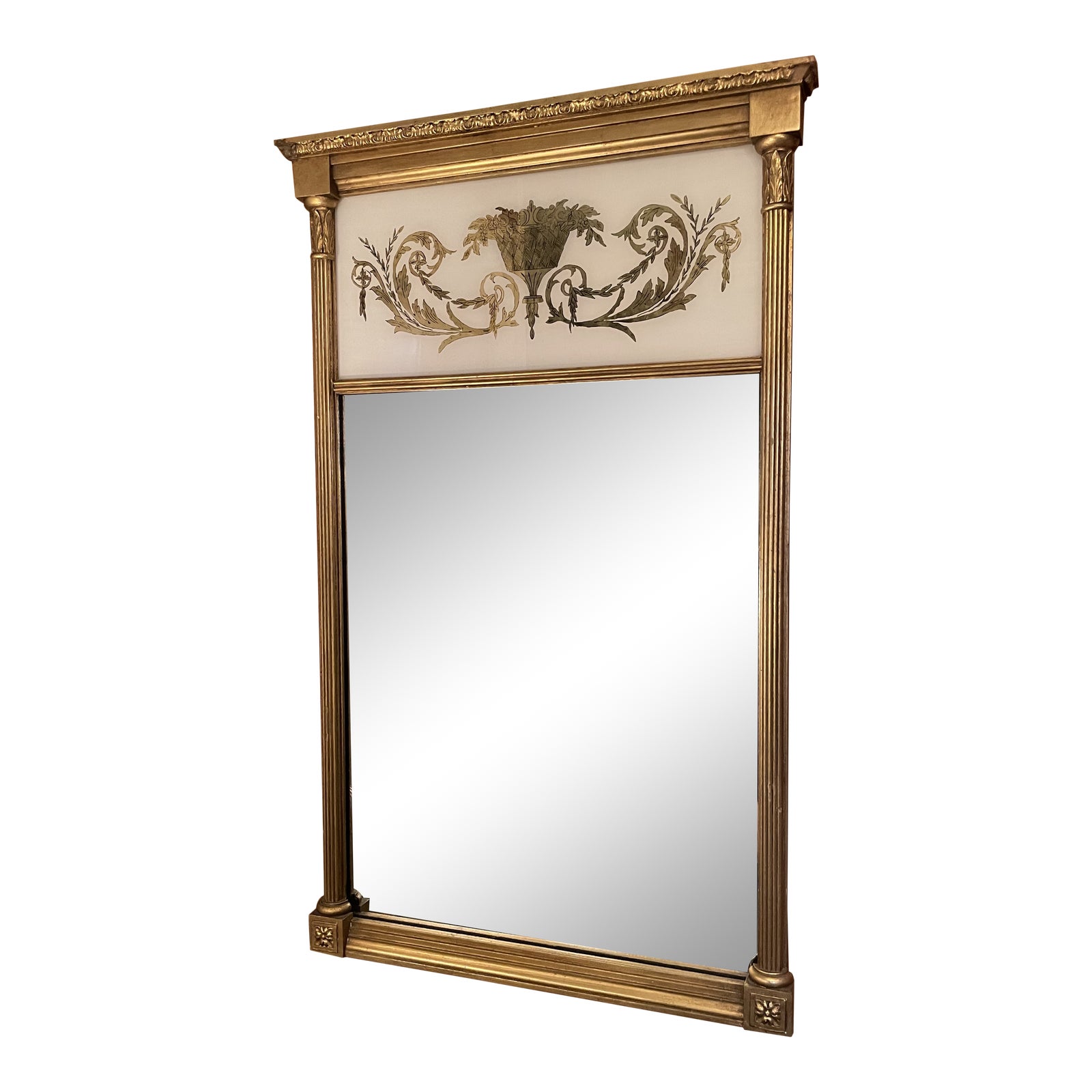 Early 20th Century Regency Style Reverse Painted Wall Mirror | Chairish