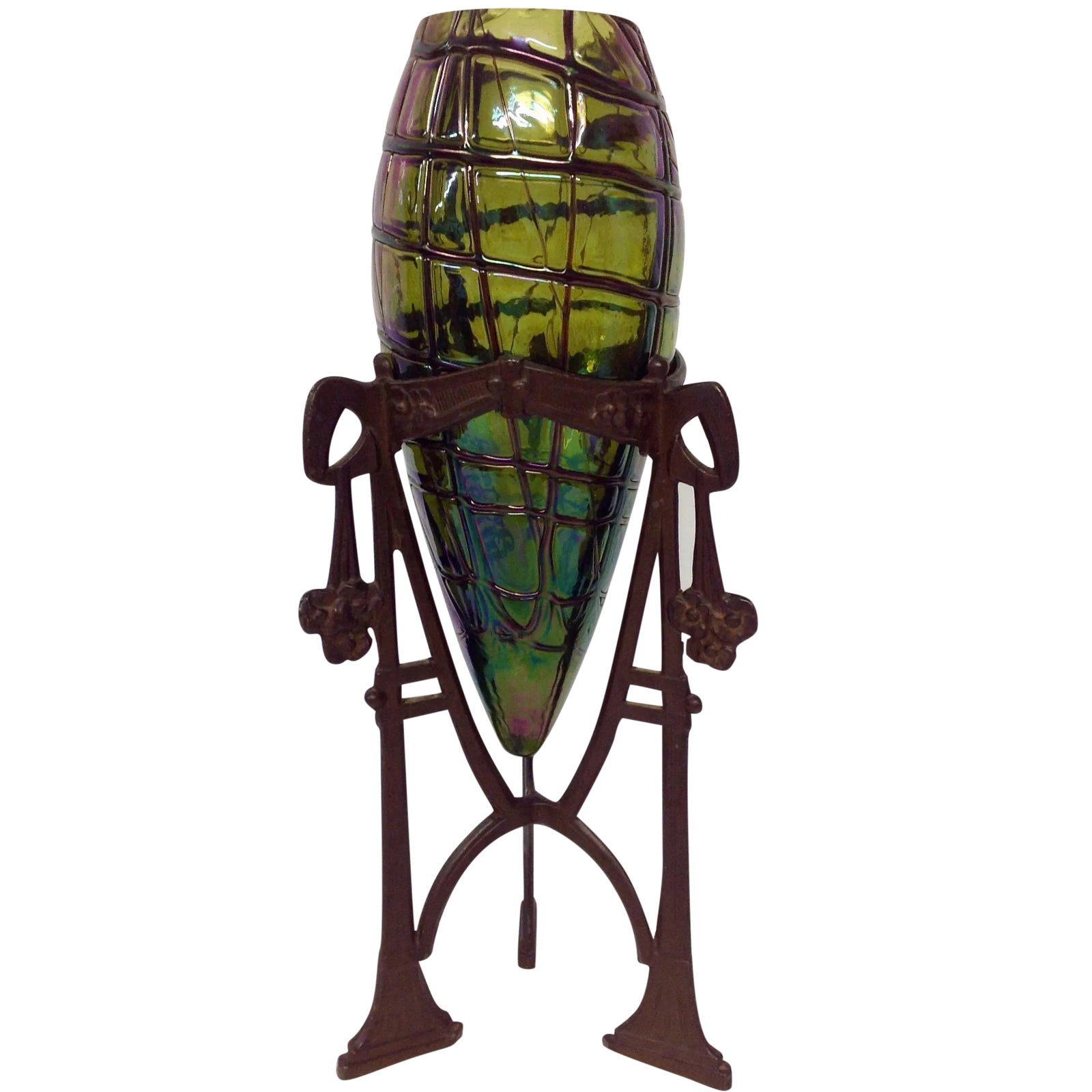 Loetz Glass Insert in a Jugendstil Metal Holder | Chairish