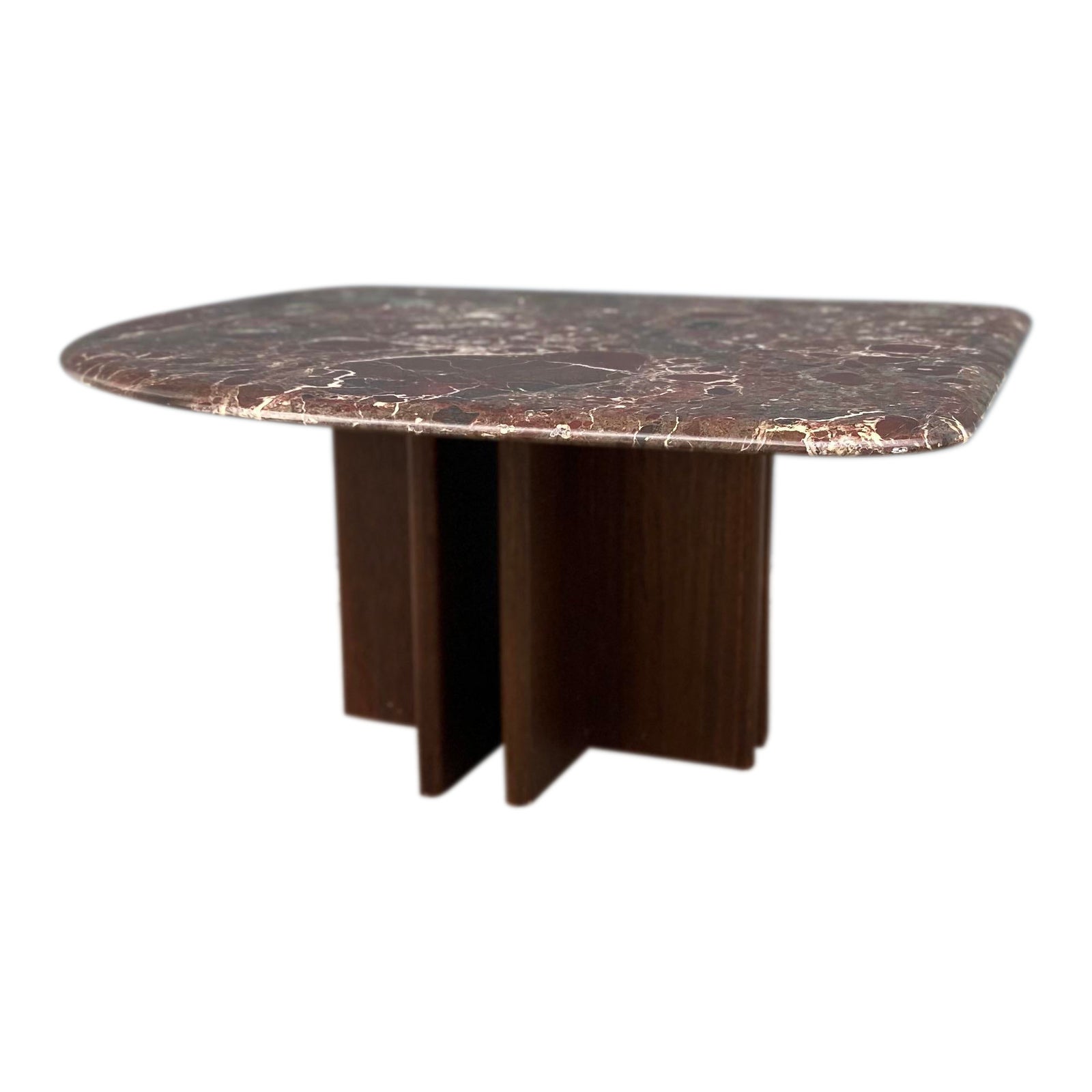 Mid-Century Marble Top Corner Table | Dark Teak Modular Base | Chairish