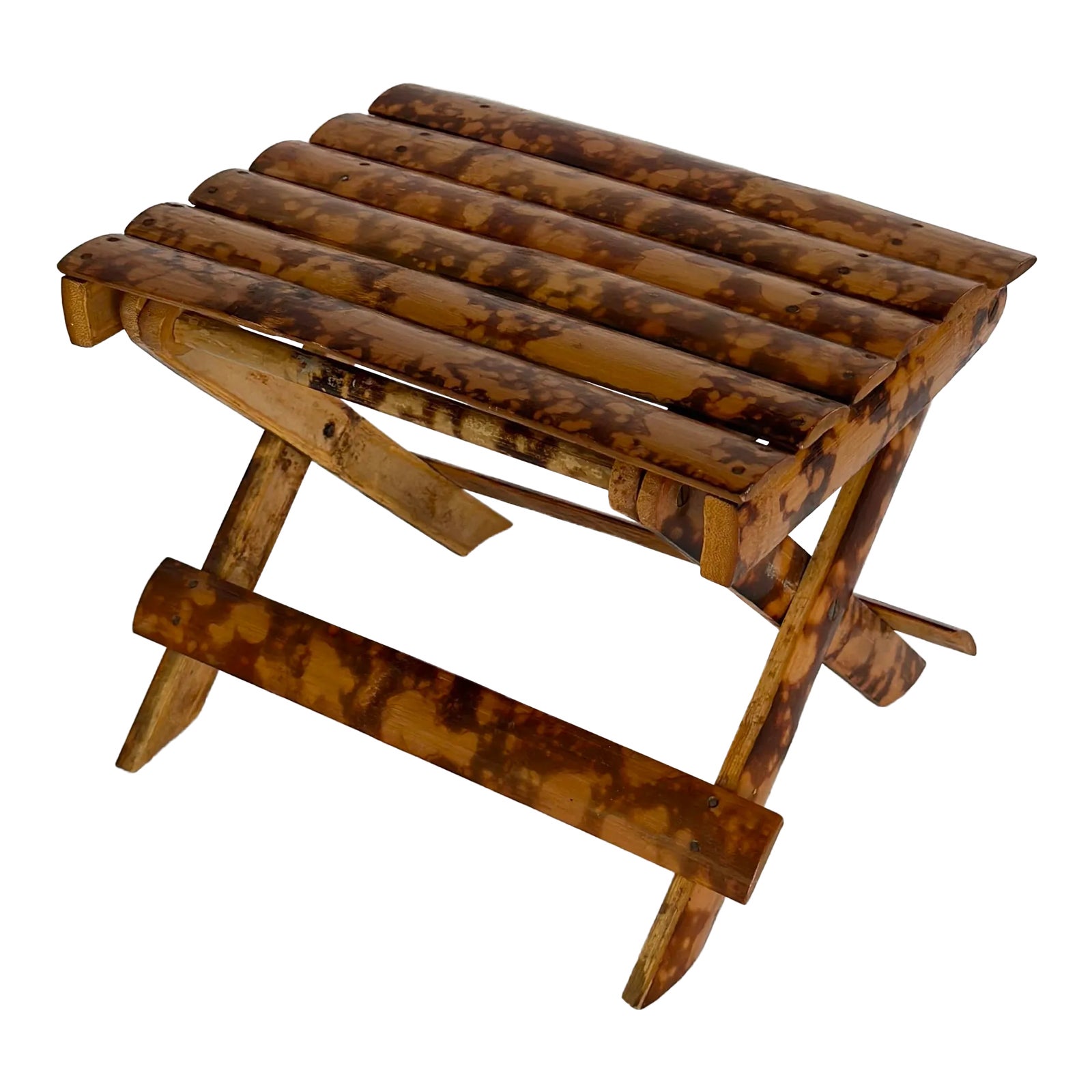 1950s Burnt Tortoise Bamboo Foldable Footstool | Chairish