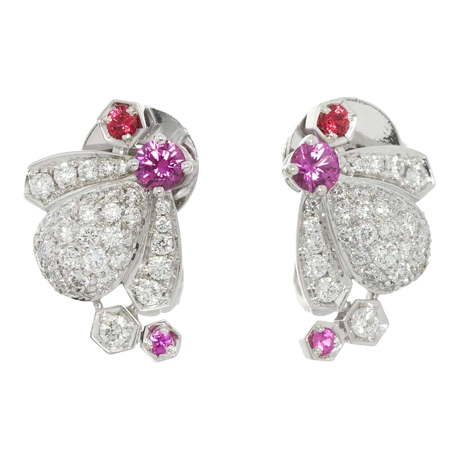 Chaumet Sapphire Ruby Diamond Earrings K18 Wg White Gold 750 Multi ...