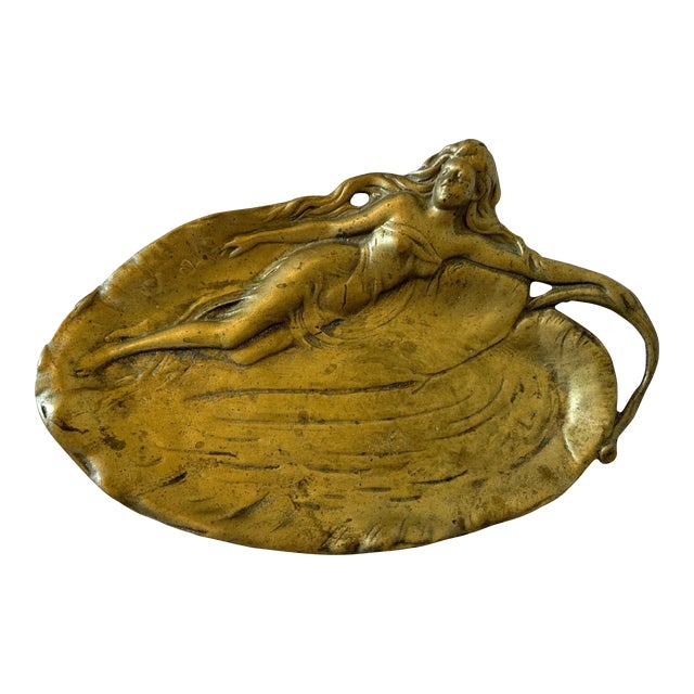 Antique Art Nouveau Water Nymph on Lily Pad Brass Vanity or Calling ...