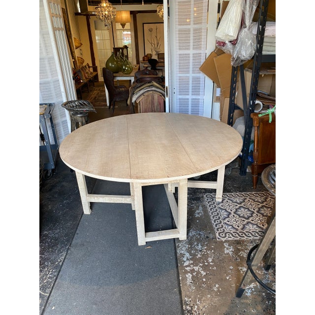 Vintage Dovetail Oval White Washed Rustic Dining Table With Drop Leaf ...