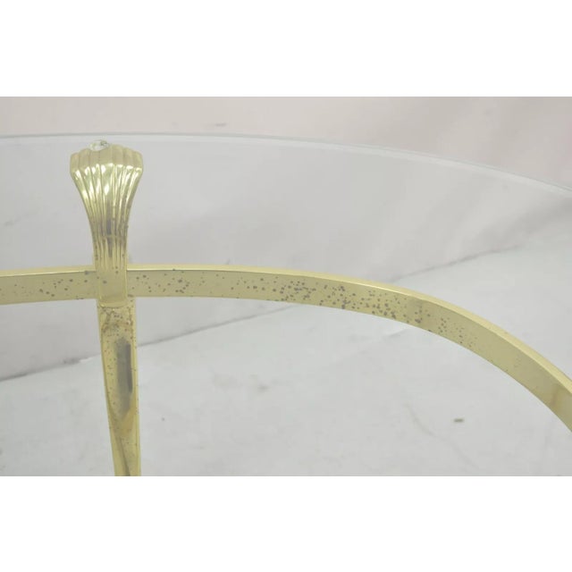 Vintage Brass Hollywood Regency Oval Glass Top Cabriole Leg Coffee ...