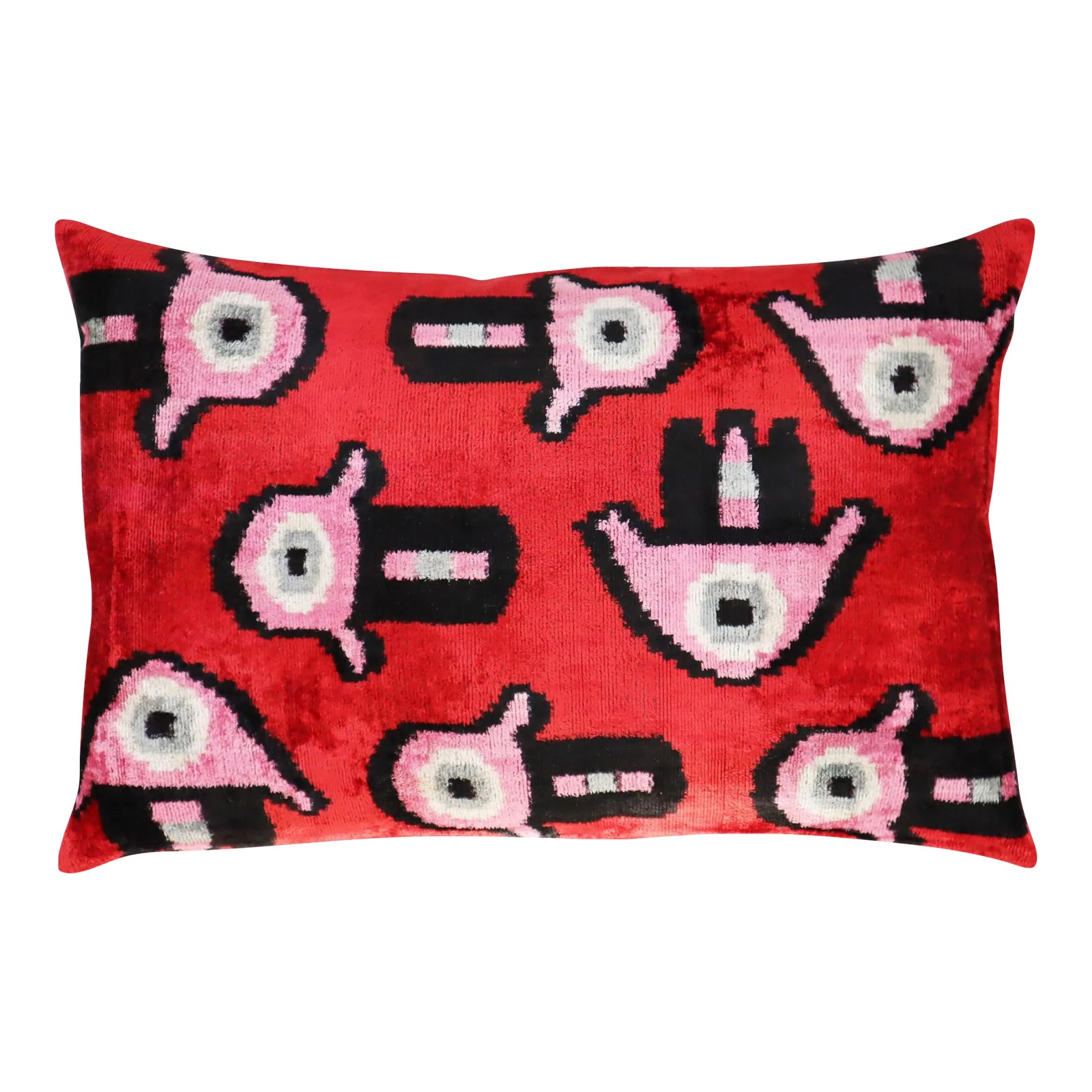 Contemporary Red Pink Velvet Throw Pillow & Down Insert | Chairish