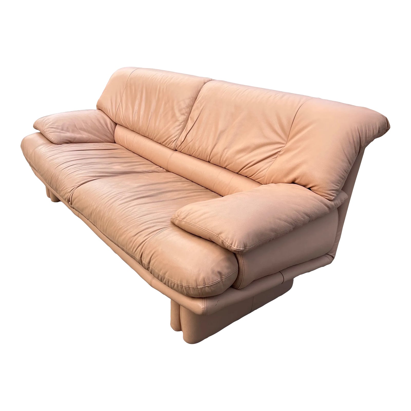 1980 Postmodern Italian Leather Peach Sofa | Chairish