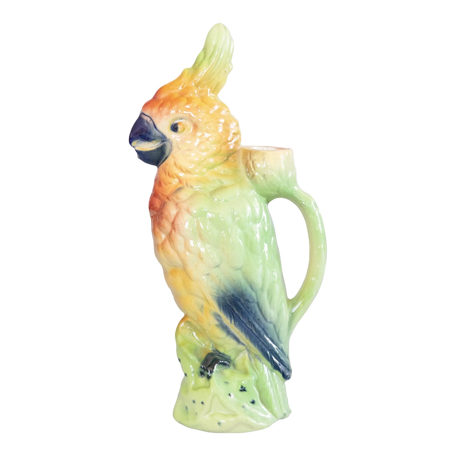 Antique French Saint Clement Majolica Parrot Absinthe Pitcher Decanter | Chairish