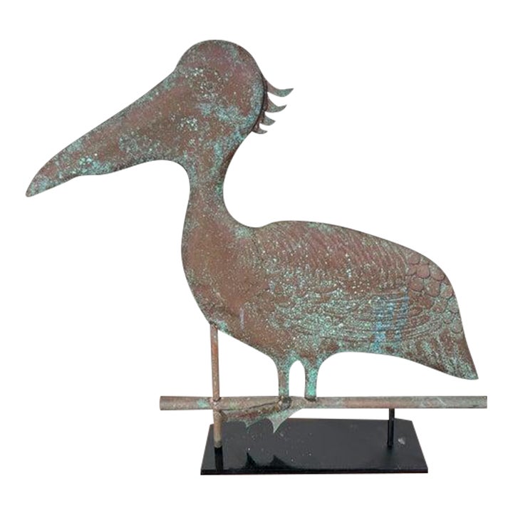 Pelican Copper Weathervane Mounted on Base | Chairish