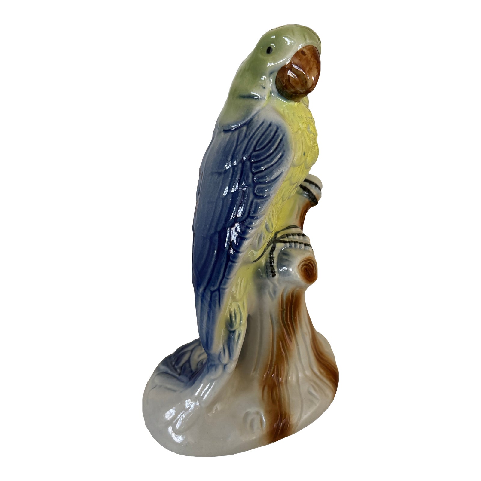 Vintage Blue and Green Ceramic Parrot Figurine | Chairish
