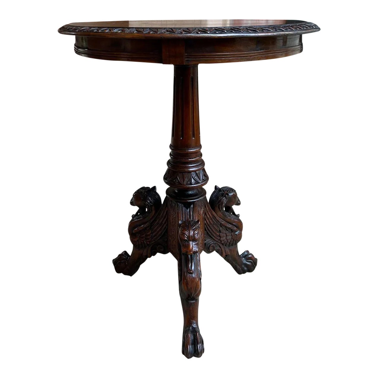 Antique French Carved Round End Table Neoclassical Walnut Tripod ...