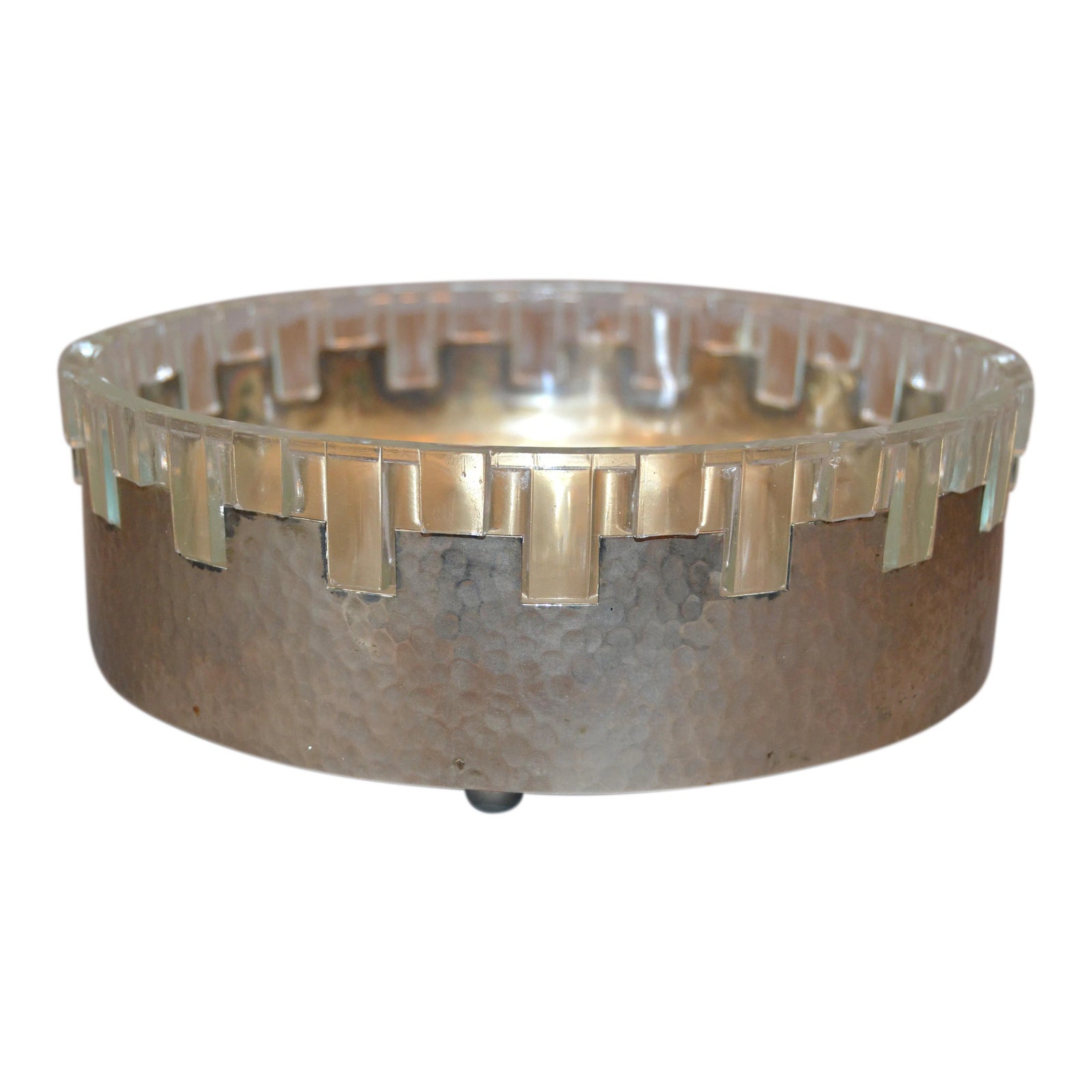 Vintage Lead Crystal & Hammered Metal Decorative Bowl, Serving Bowl ...