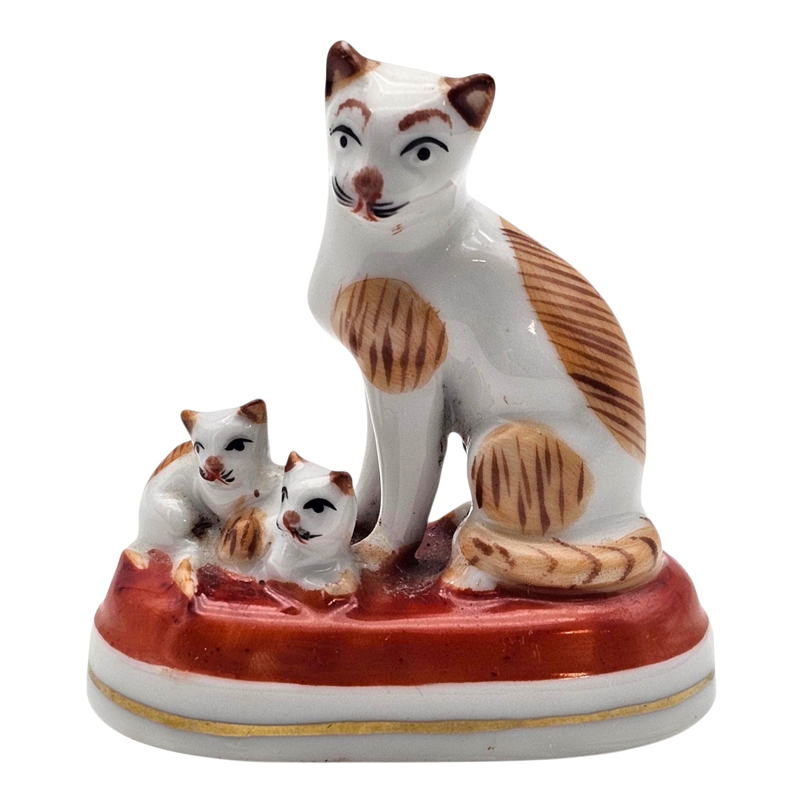 Samson Paris Chelsea-Style Porcelain Cat Family Figurine | Chairish