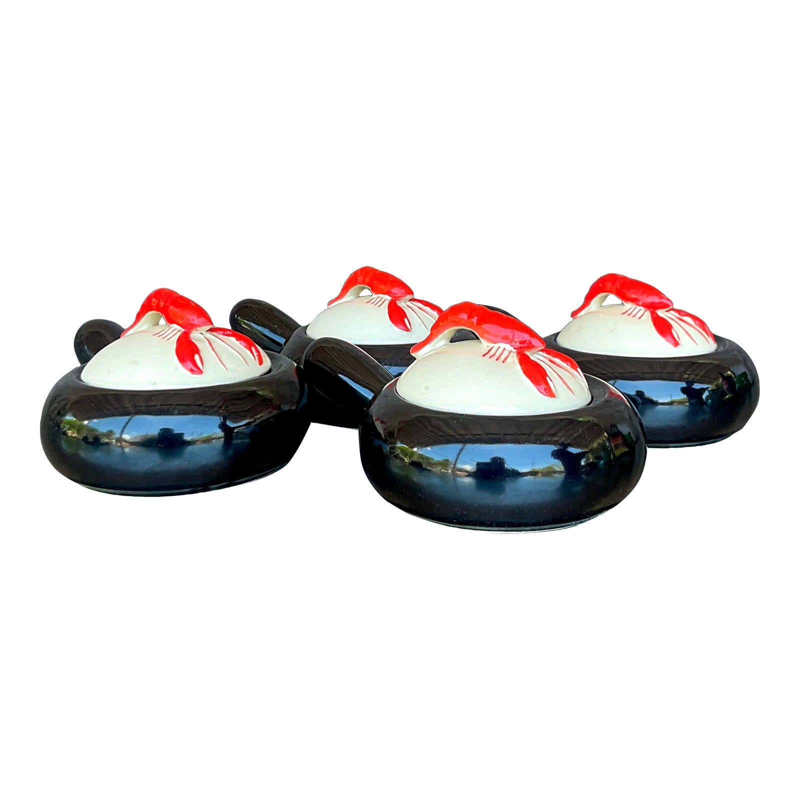 Vintage Coastal Glazed Ceramic Lobster Pots - Set of 4 | Chairish