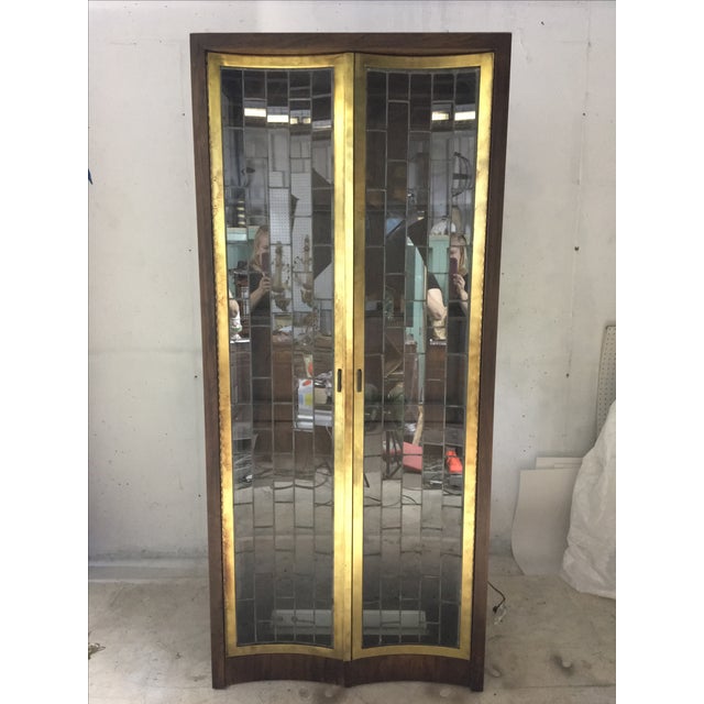 Heritage Mid Century Modern Brass And Lead Glass Cabinet Chairish