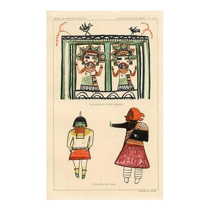 Early 1900s, Hopi Indian Kachina Print, Corn Maidens, Original Antique ...