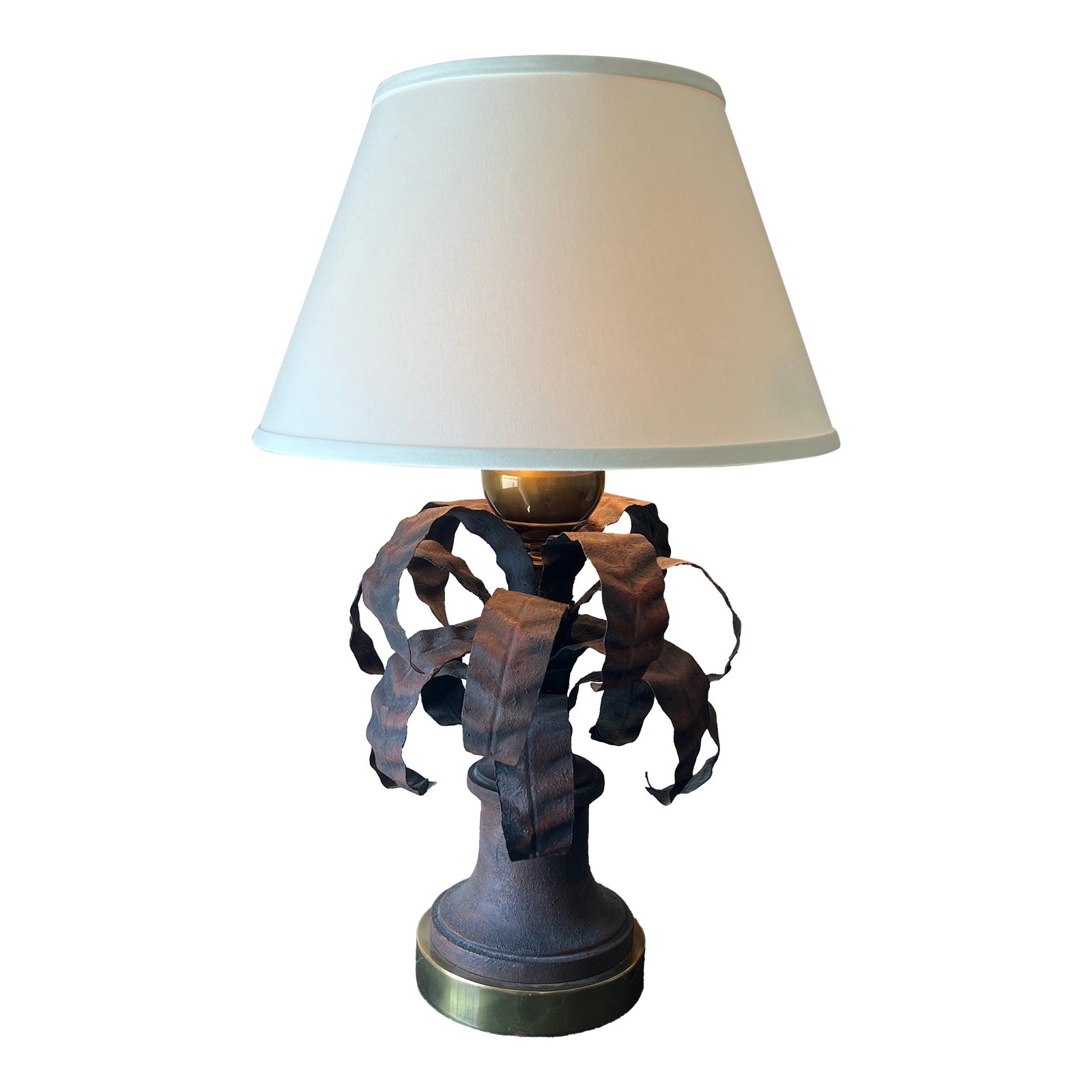 Mid Century Hart Associates Brass and Copper Finish Tole Palm Lamp With ...