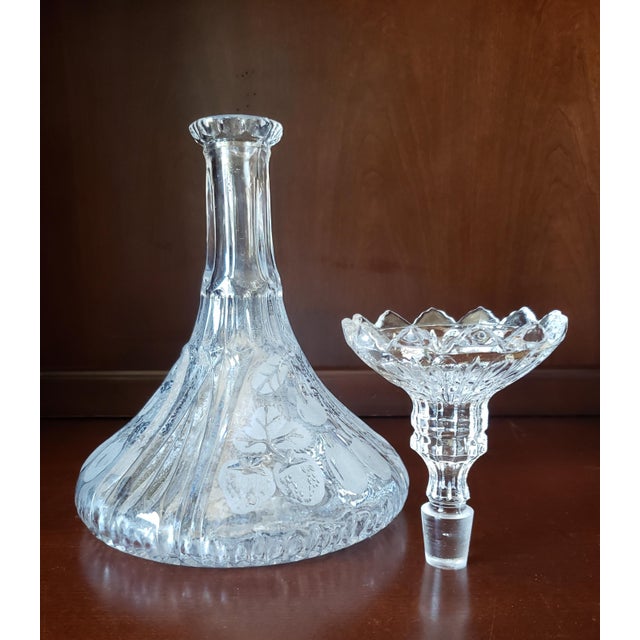 Vintage Ships Captain Clear Crystal Glass Frosted Design Decanter ...