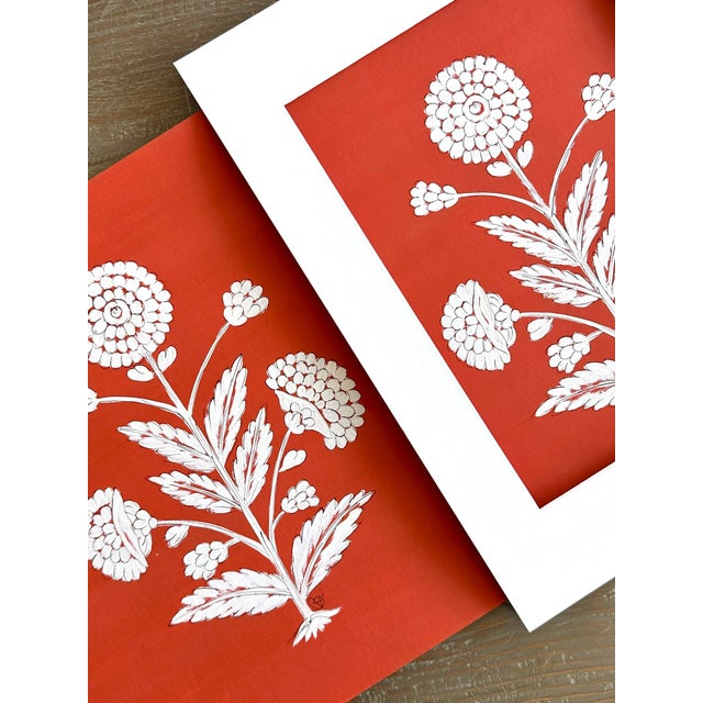 Original Hand-Painted Jaipuri Burnt Orange Floral Motif Painting in a ...