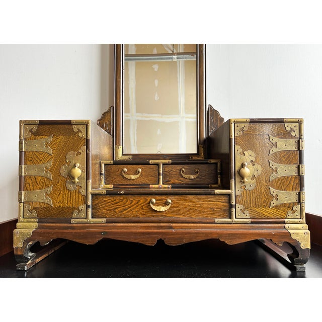 Vintage Japanese Showa Era Elm Wood Kyodai Vanity / Dressing Mirror ...