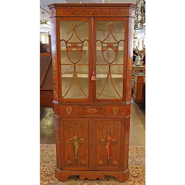 19th Century Adams Style Satinwood Painted Display China Corner Cabinet ...
