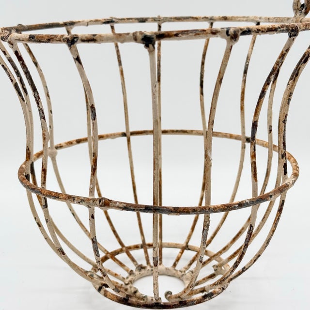 Vintage Chippy White Wire Egg Gathering Basket With Swing Handle | Chairish