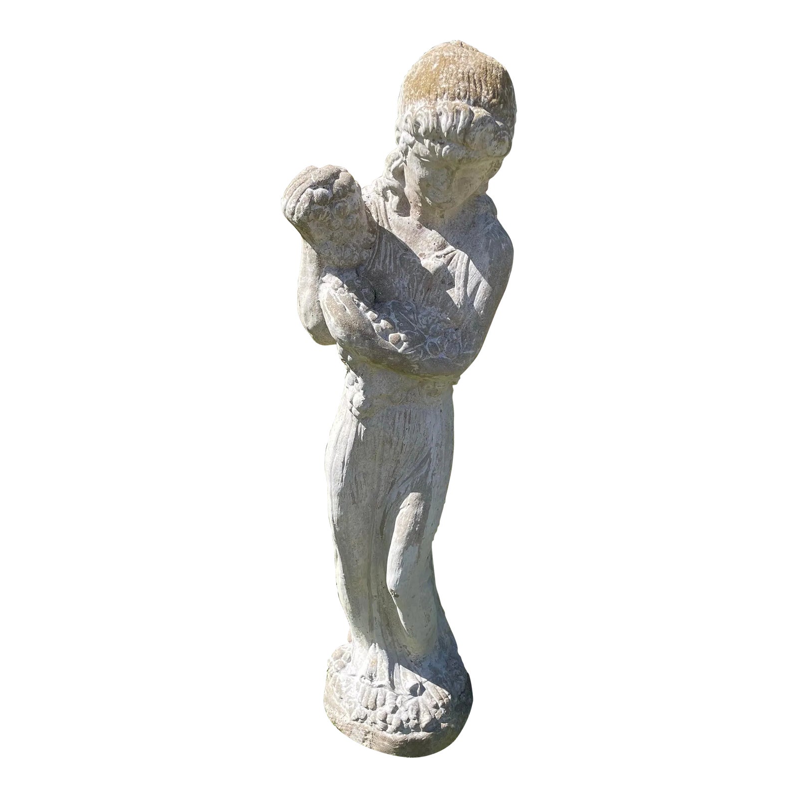 Vintage Aged Concrete Garden Statue- Goddess With Grapes | Chairish