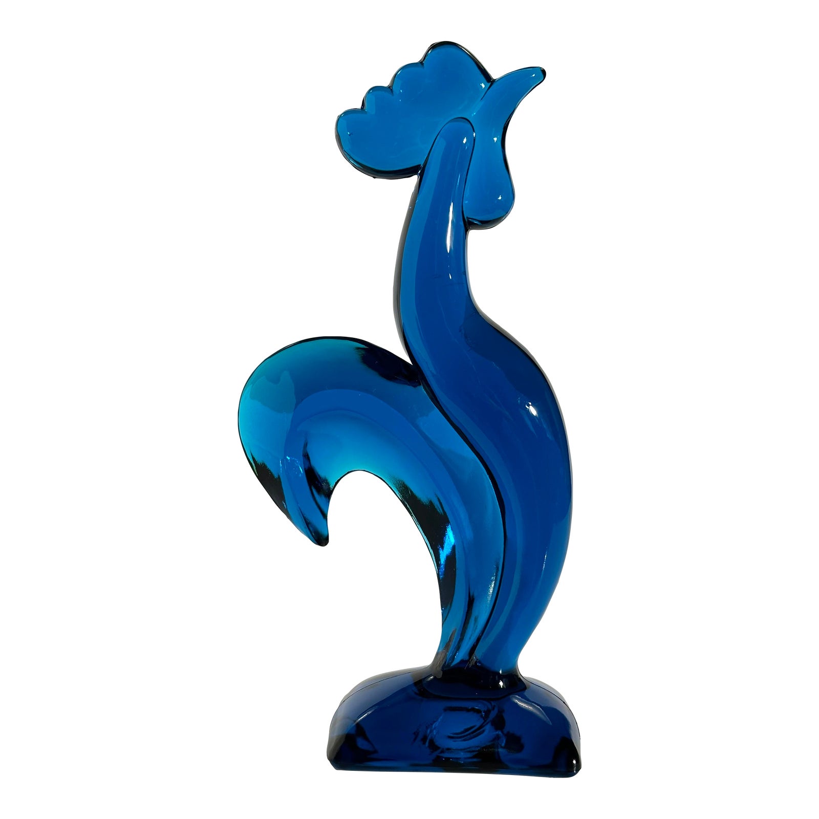 Vintage MCM Viking Glass Bluenique Kellogg Epic Rooster | Chairish