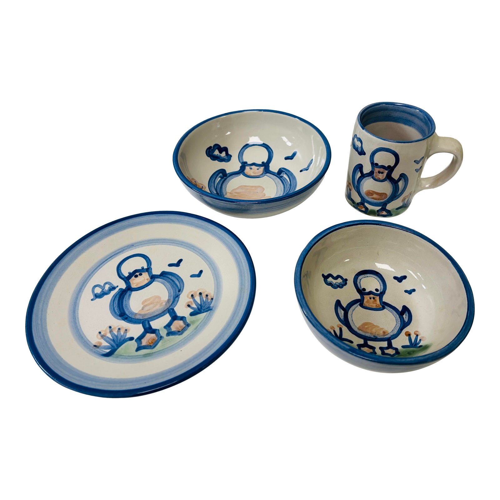 Vintage m.a. Hadley Duck Motif Stoneware Country Scene Blue - Set of 4 ...