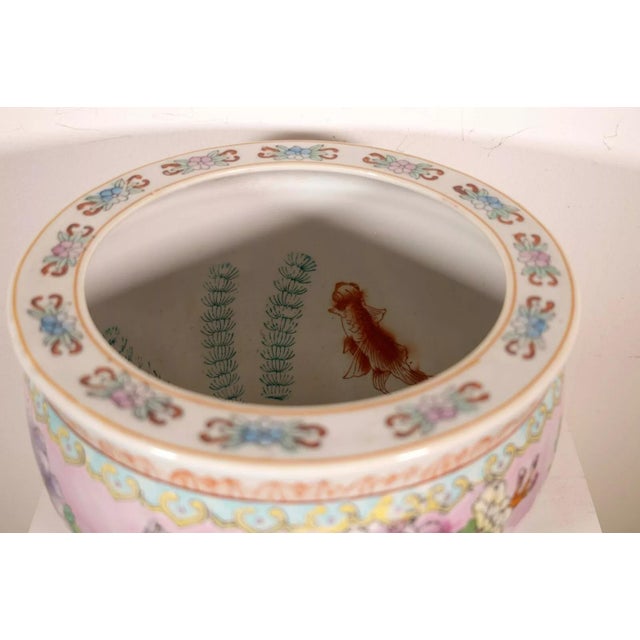 Vintage Chinese Porcelain Fishbowl Pink Floral & Bird Design Stamped ...