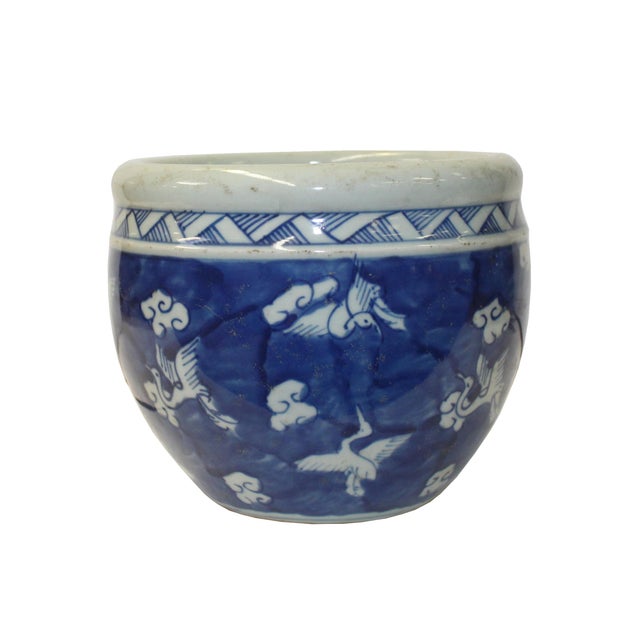 Chinese Blue White Oriental Flower Birds Scenery Porcelain Pot | Chairish