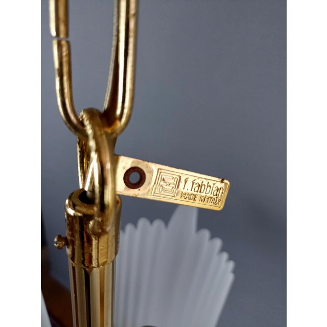 1980s F. Fabbian Five-Light Etched Glass Shades and Gilded Metal Frame ...