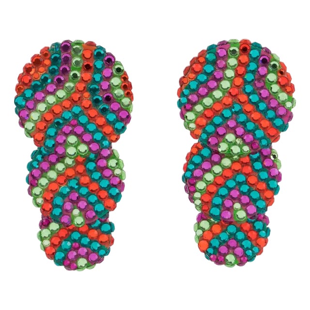 Richard Kerr Jeweled Clip Earrings Multicolor Dangle Disks | Chairish