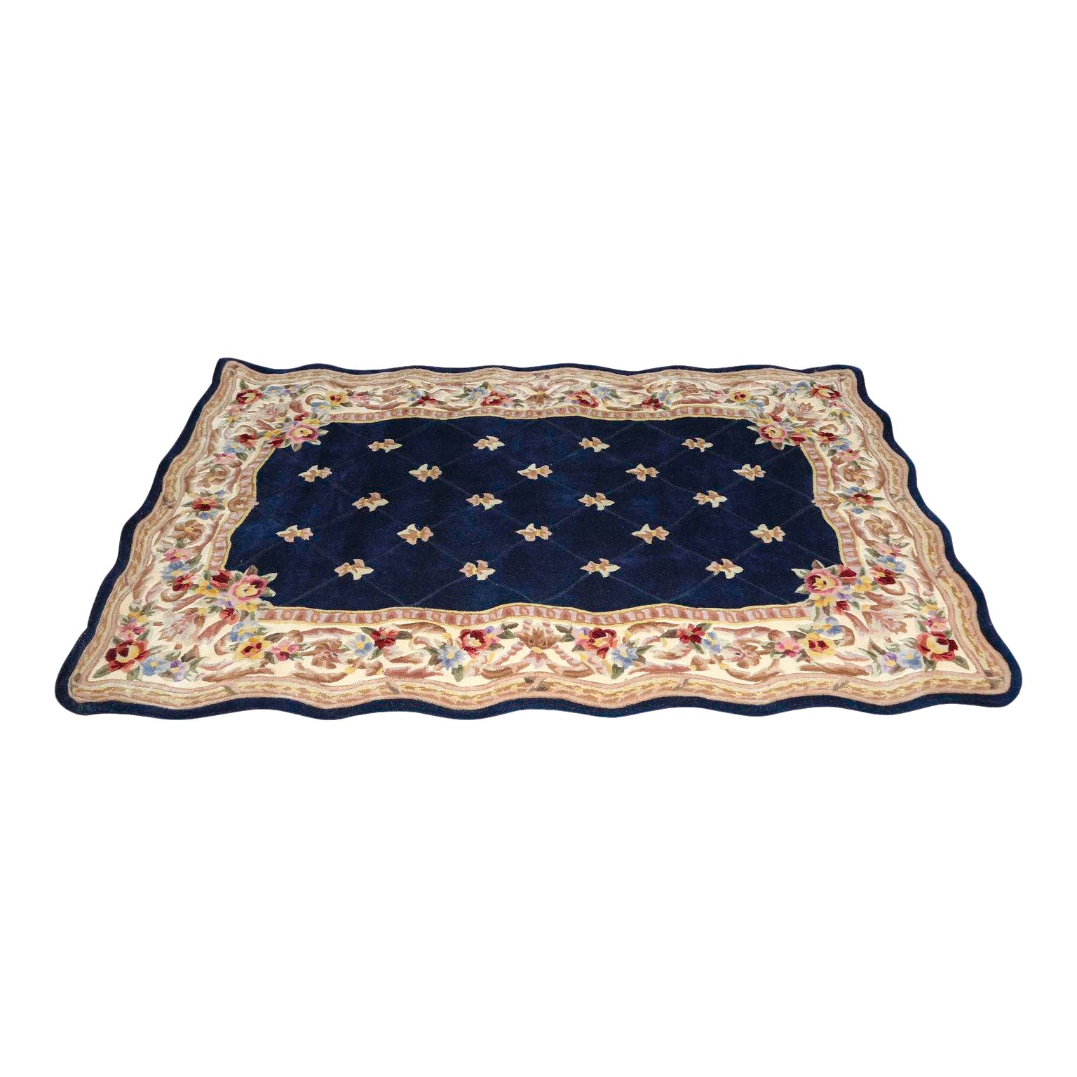 Rug - Fleur De Lis Scallop Wool Rug - 5' X 8' | Chairish