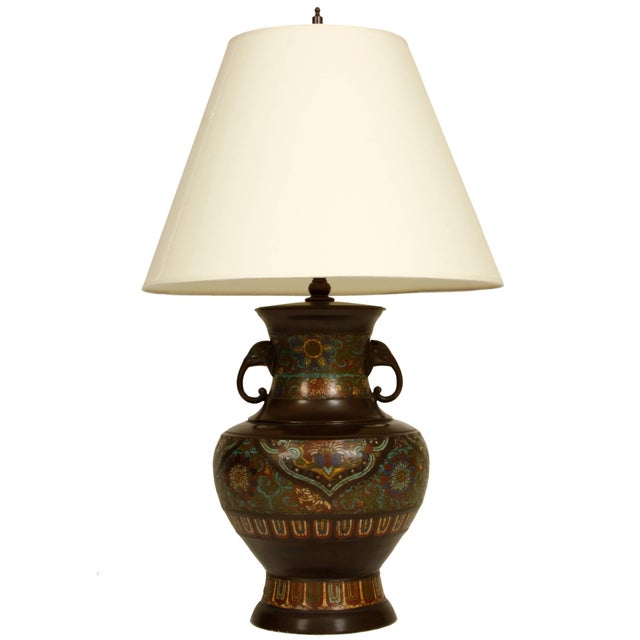 Champleve Lamp with Elephant Handles | Chairish