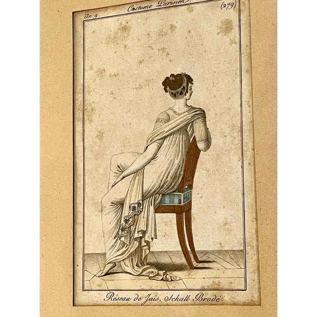 Pair Antique French Blue Framed Napoleonic Style Fashion Engravings ...