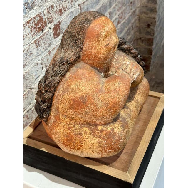 Meditating Girl Statue - Sculpture in Pyrophyllite Patinated Stone ...