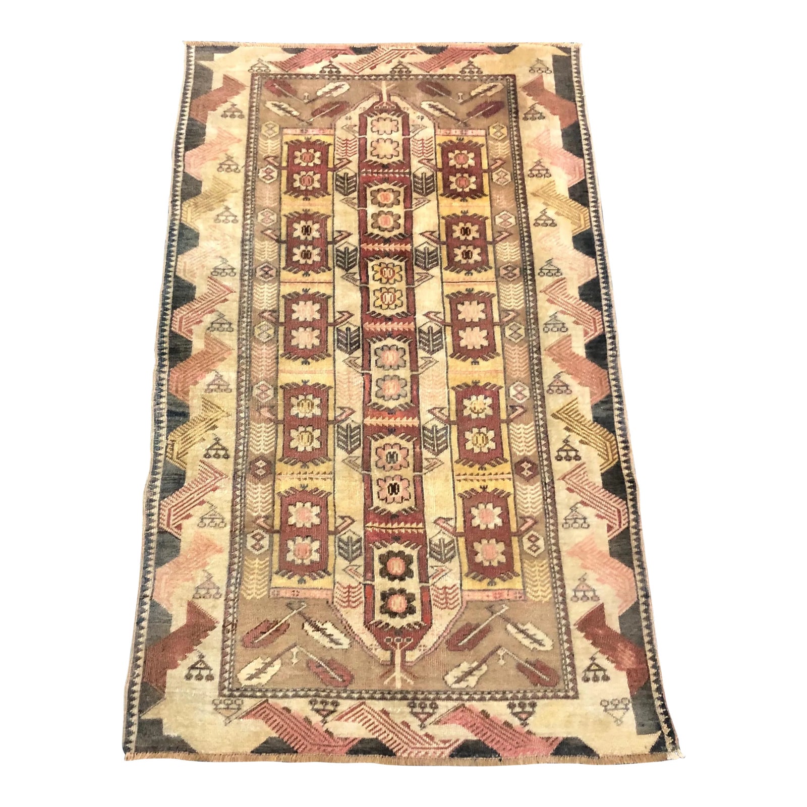 Traditional Aztec Turkish Handmade Wool Rug | Chairish