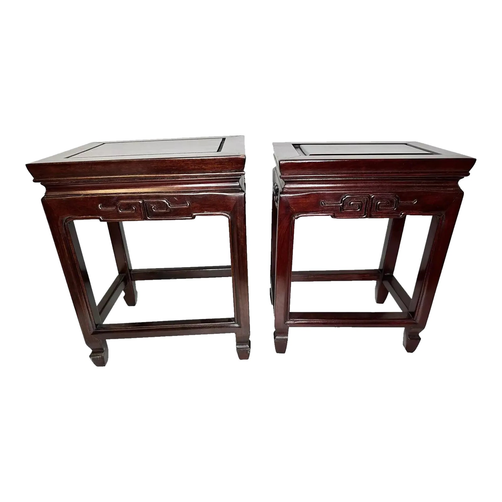 1980s Vintage Ming Dynasty Style Chinese Mahogany Wood End Tables - a ...