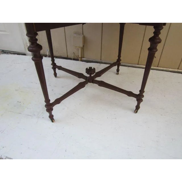 Early 1900s Side Round Table Two Drop Leaf on Wheels Two Drawer Dark ...