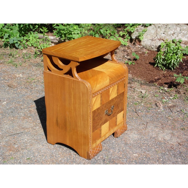 Vintage Walnut Art Deco Waterfall Nightstand End Table Cabinet Stand ...