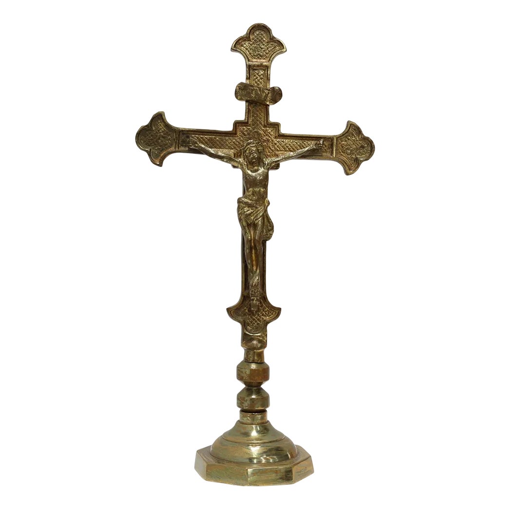 Antique French Table Crucifix in Cast Copper, 1900s | Chairish