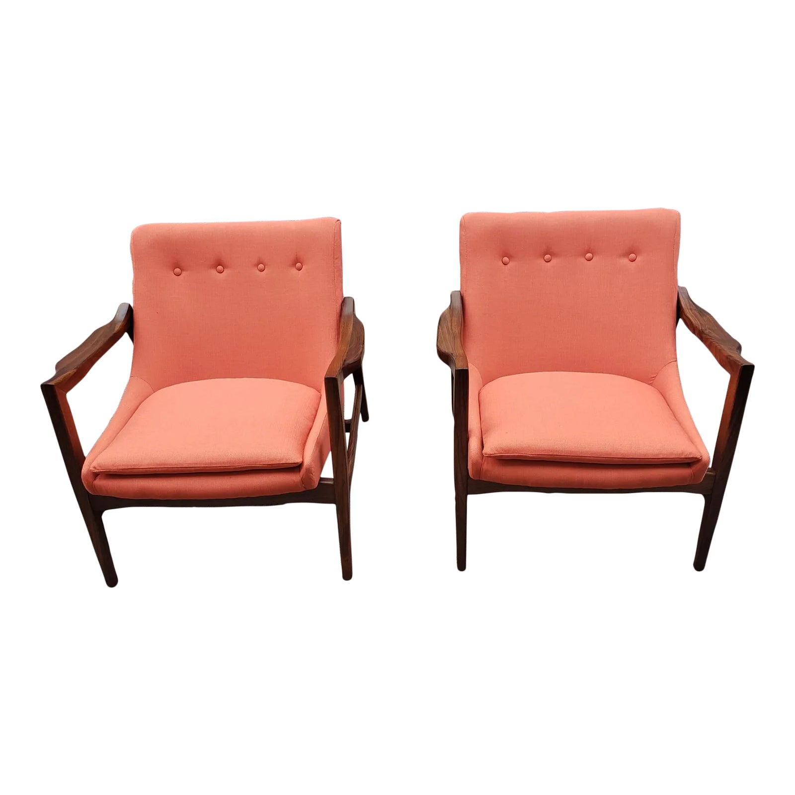 Modern Mid Century Style Lounge Chairs Solid Walnut Frames | Chairish