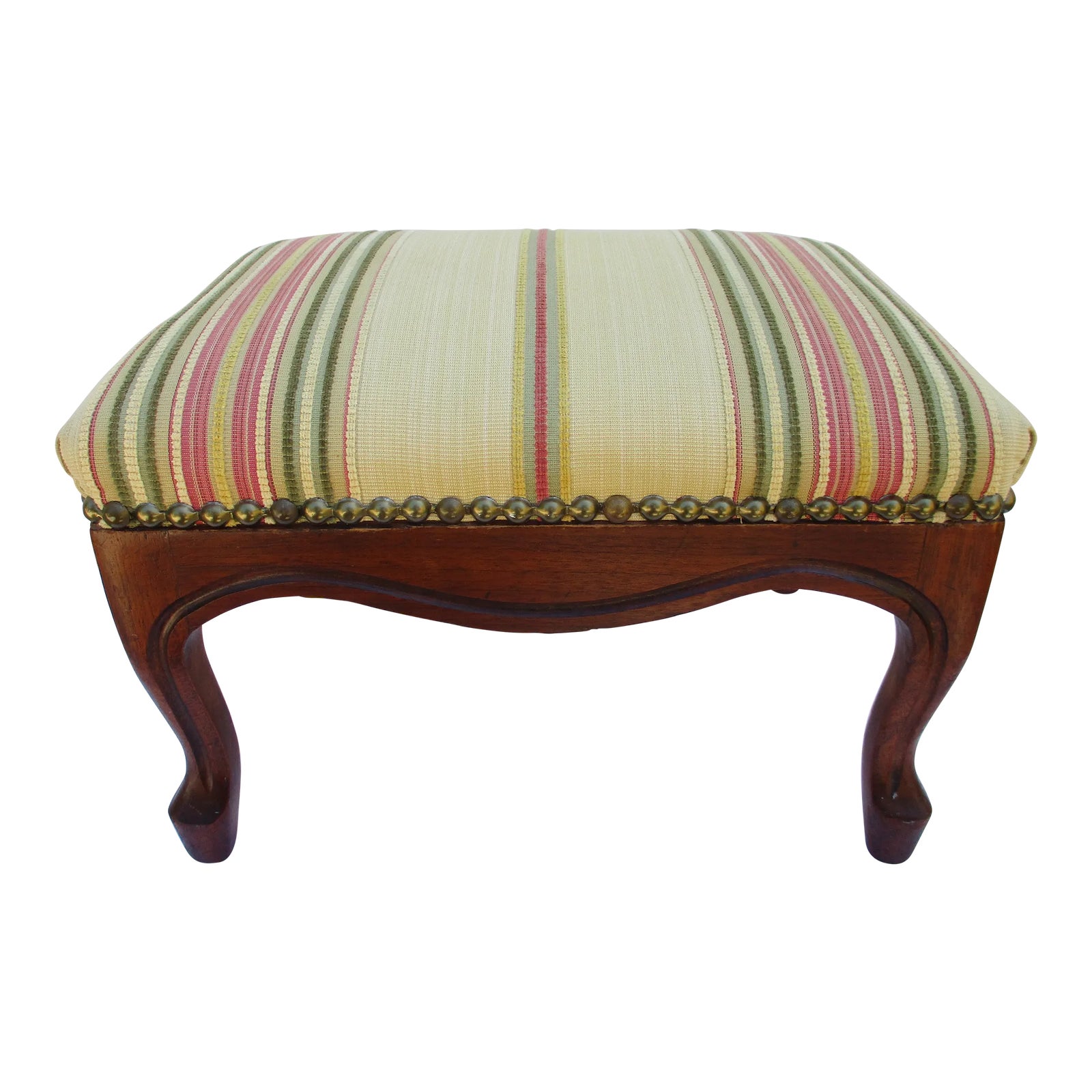 Cream and Striped French Country Style Footstool | Chairish